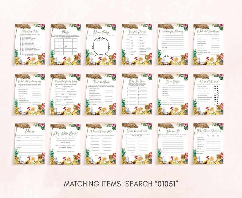 Editable Aloha Baby Shower Games Bundle, Girl Hawaiian Luau Tropical ...