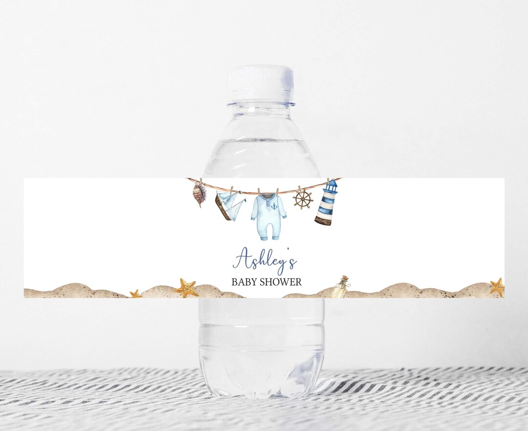 Editable Ahoy It's a Boy Nautical Baby Shower Bottle Label, Baby ...