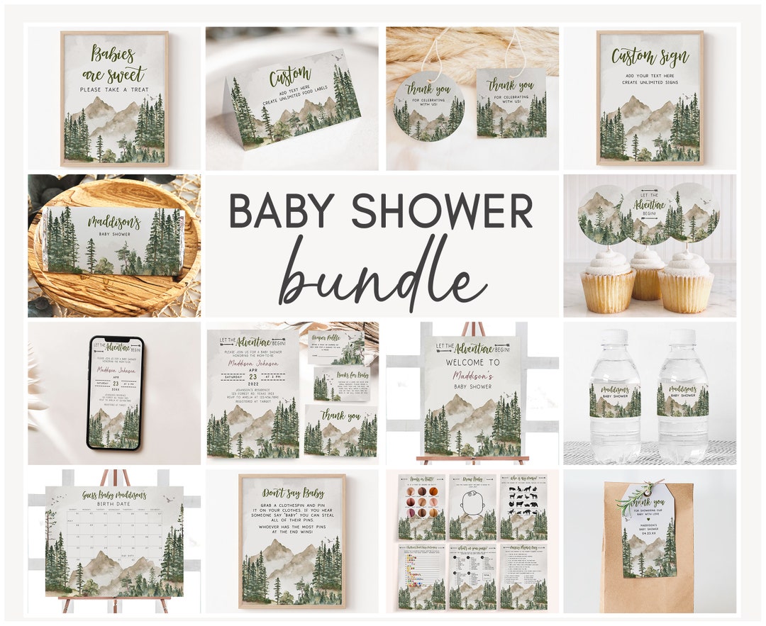 Editable Let the Adventure Begin Baby Shower Bundle, Woodland Baby ...