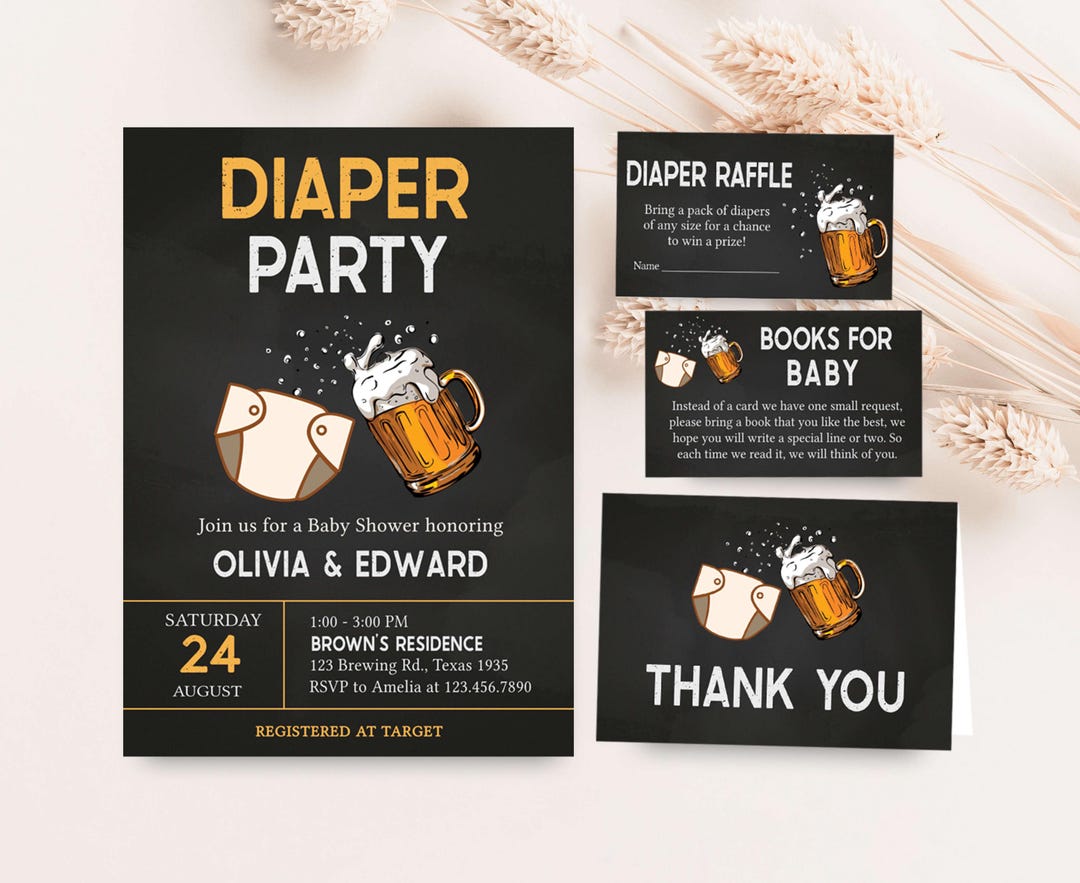 Editable Dad Baby Shower Invitation Bundle, Beer and Diaper Party Baby ...