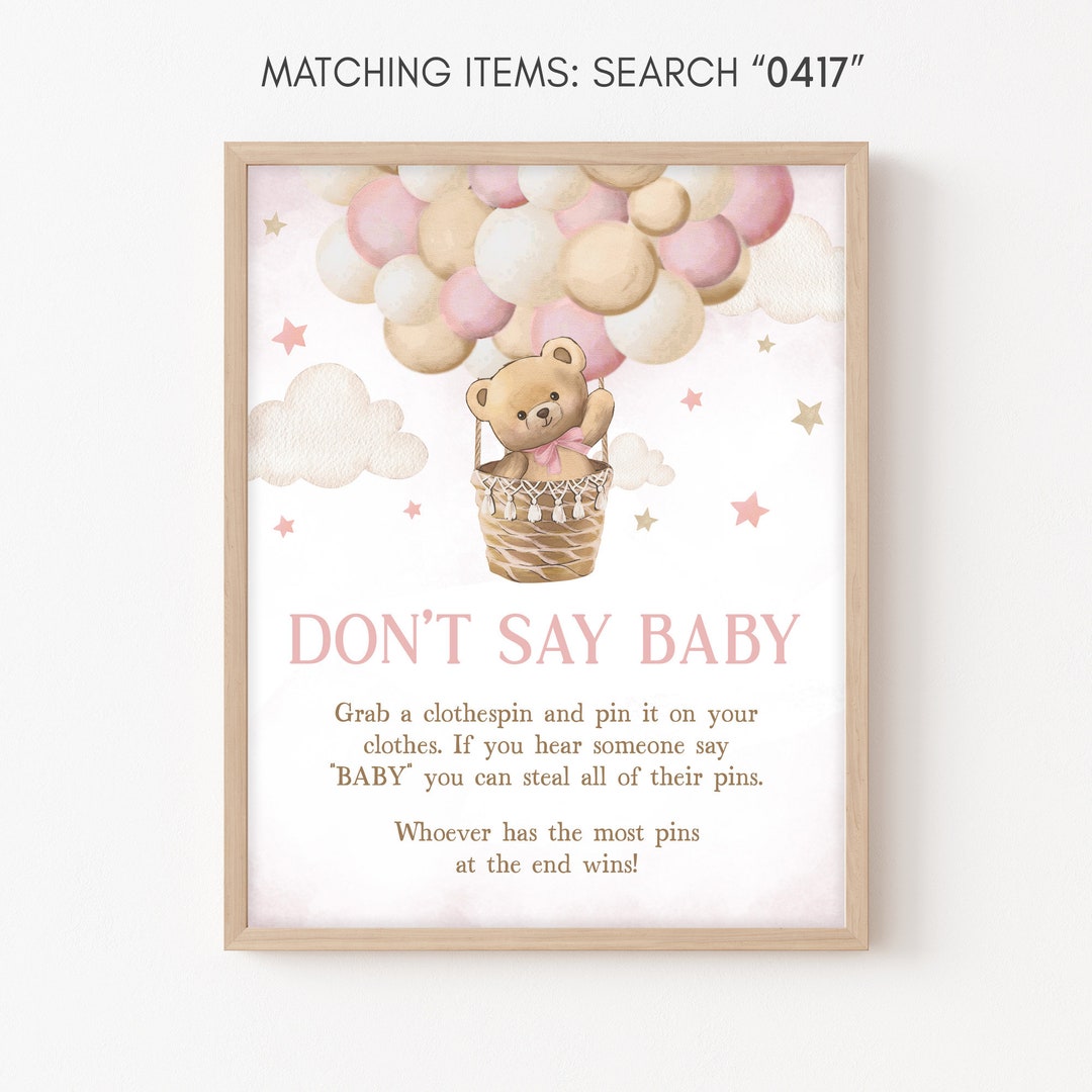 Don't Say Baby Sign Girl Pink Bear Baby Shower, We Can Bearly Wait Baby ...