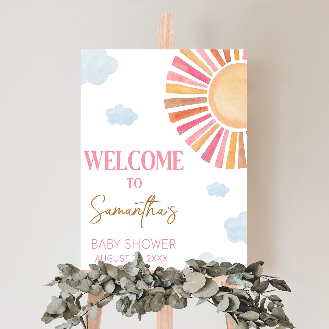 Editable Here Comes the Sun Baby Shower Welcome Sign, Girl Here Comes ...
