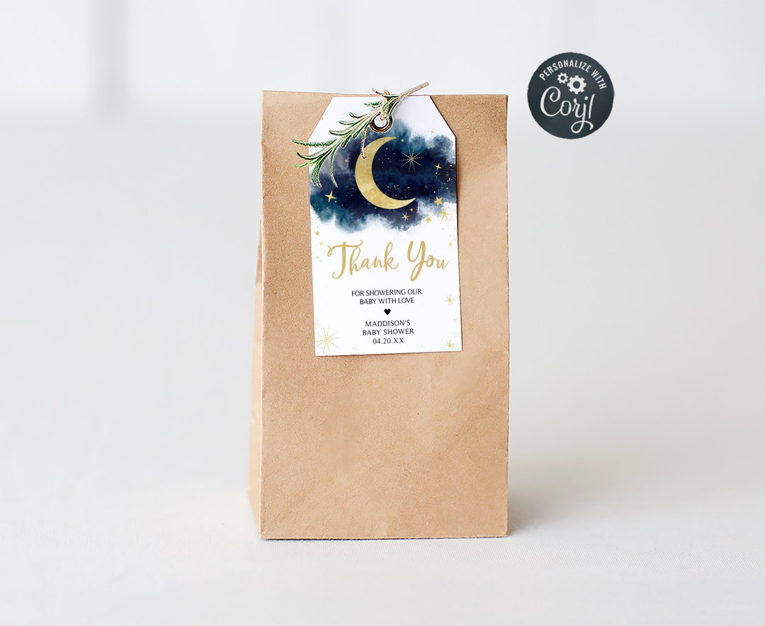 Editable We Are Over the Moon Baby Shower Favor Tag, Boy Moon and Stars ...