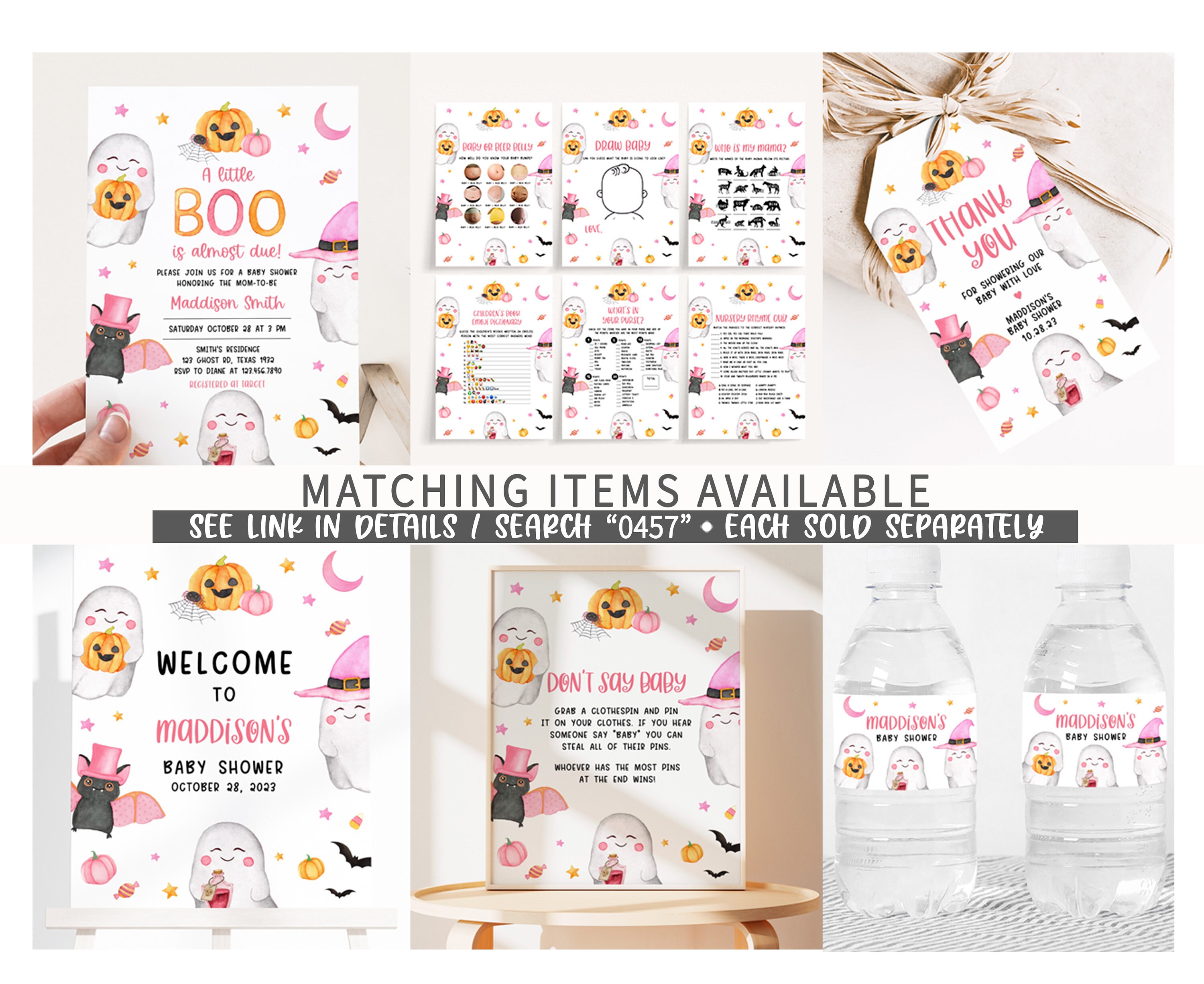 Editable A Little Boo Baby Shower Welcome Sign, Pink Halloween Baby ...