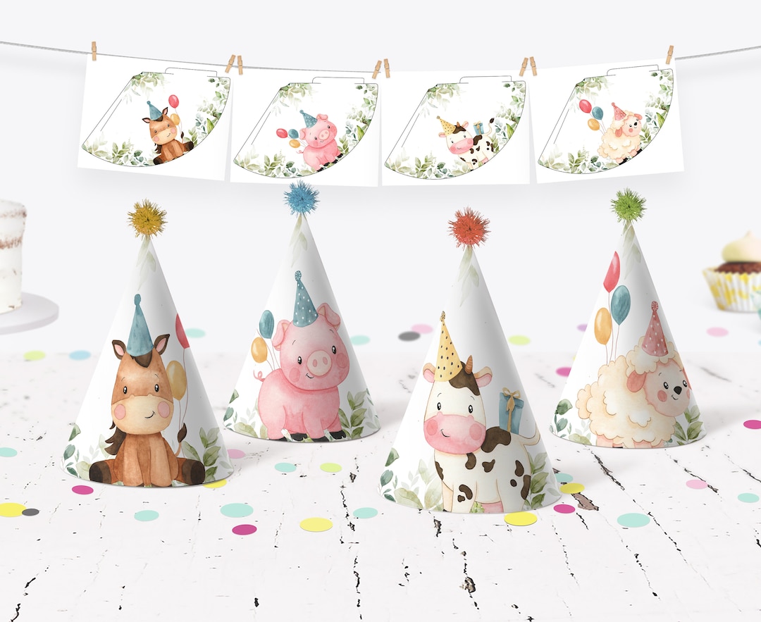 Farm Birthday Party Hats, Barnyard Birthday Hat, Farm Animals First ...