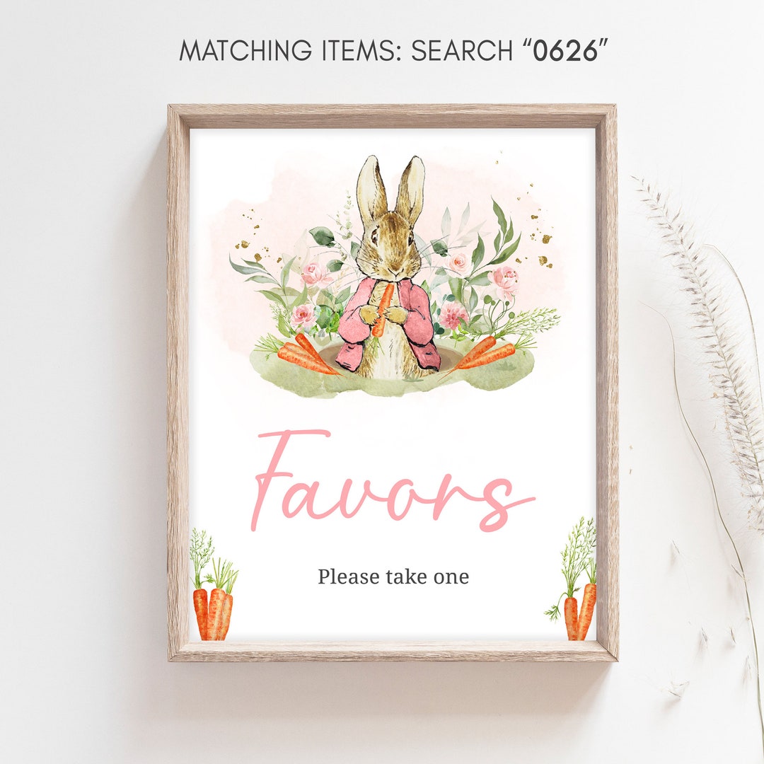 Pink Peter Rabbit Baby Shower Favors Sign, Peter Rabbit Girl Baby ...