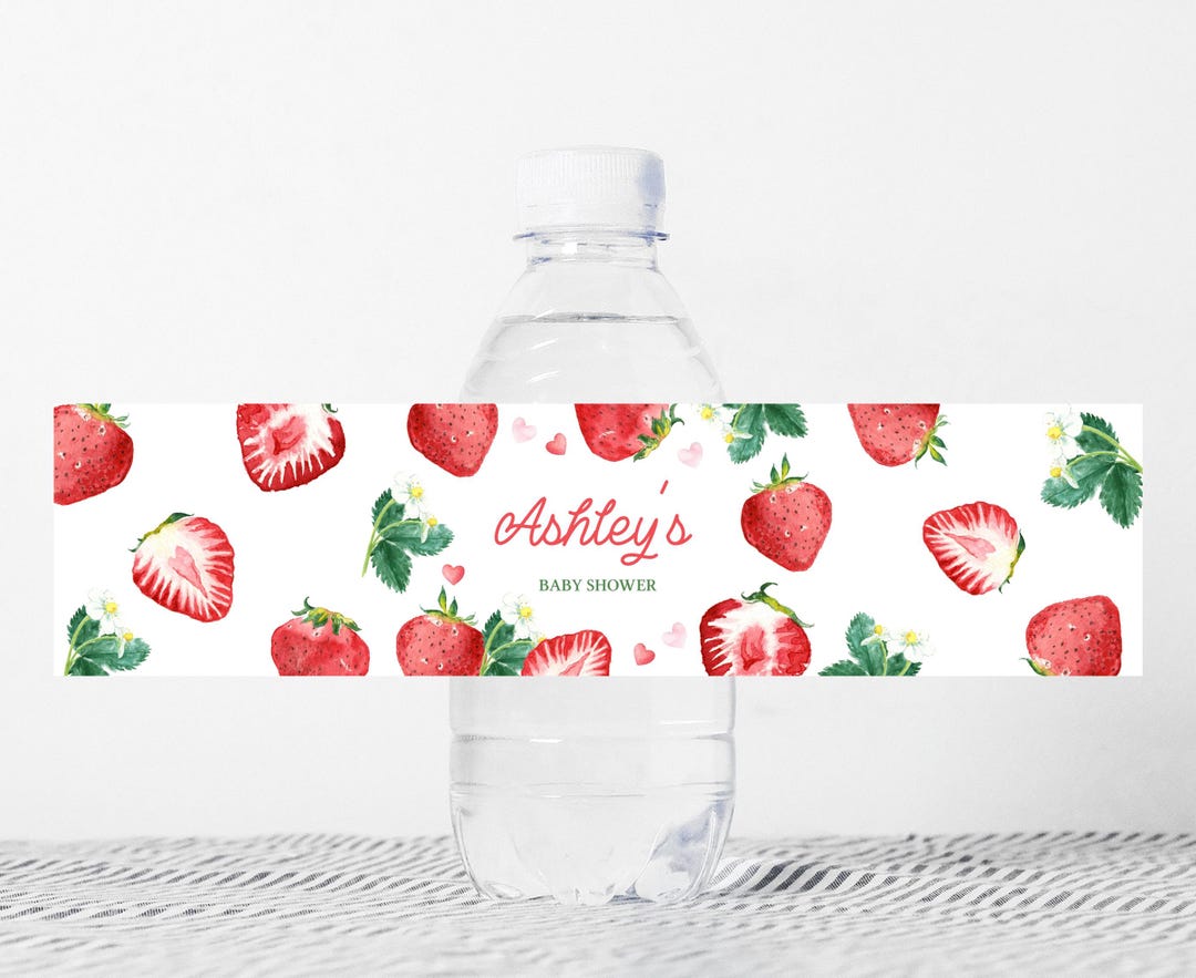 Editable Berry Sweet Baby Shower Bottle Label, Strawberry Baby Shower ...