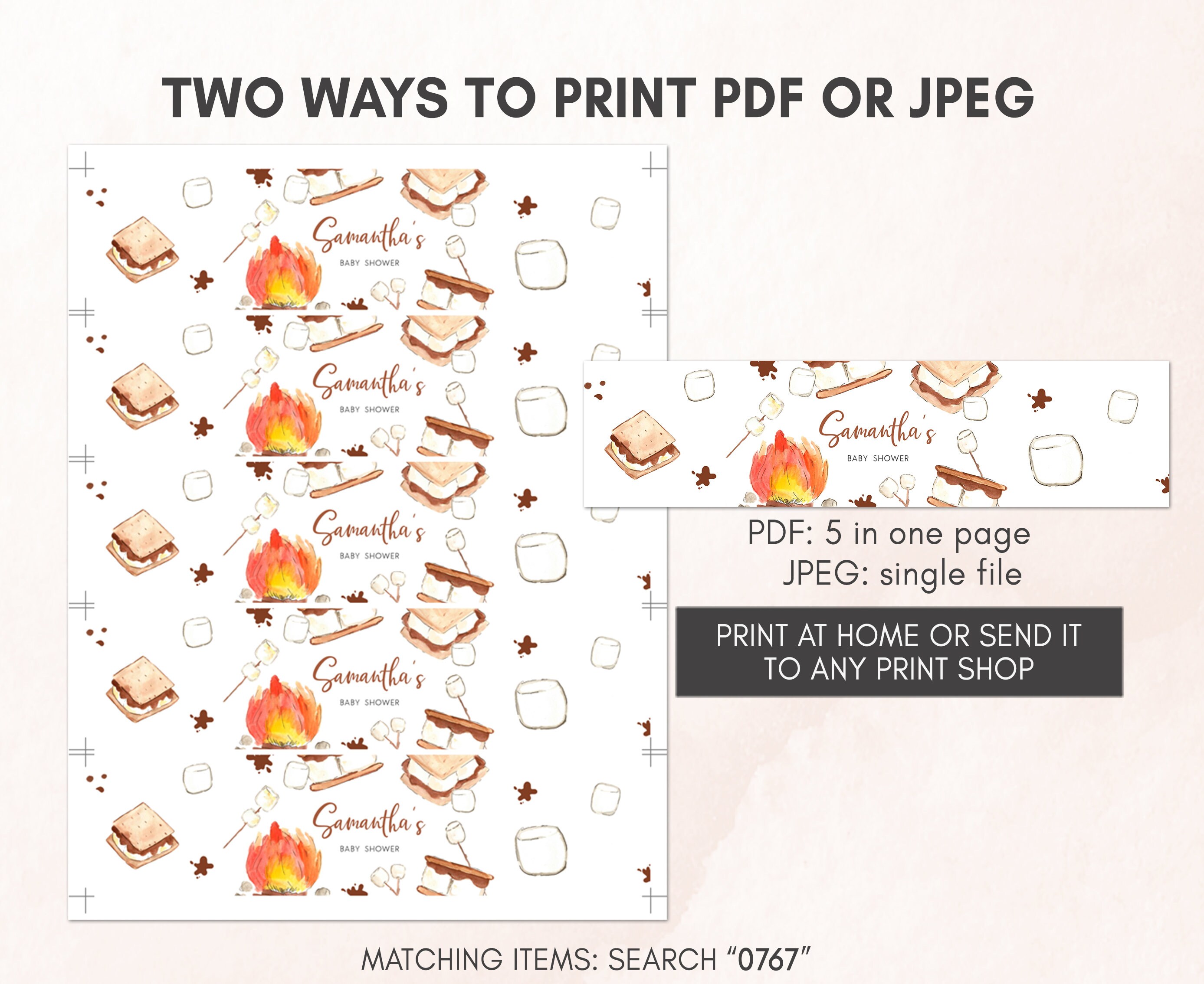 Editable Smore Baby Shower Bottle Label, Bonfire Camping Baby Shower ...