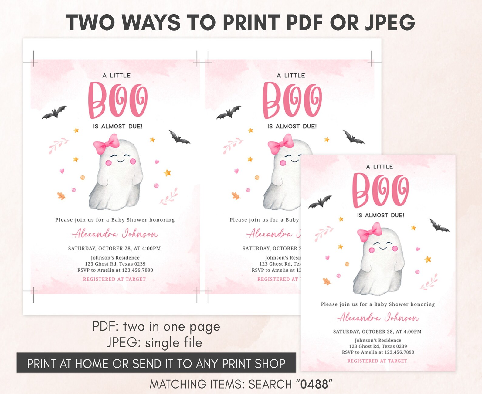 Editable Pink A Little Boo Baby Shower Invitation Bundle, Girl Ghost ...