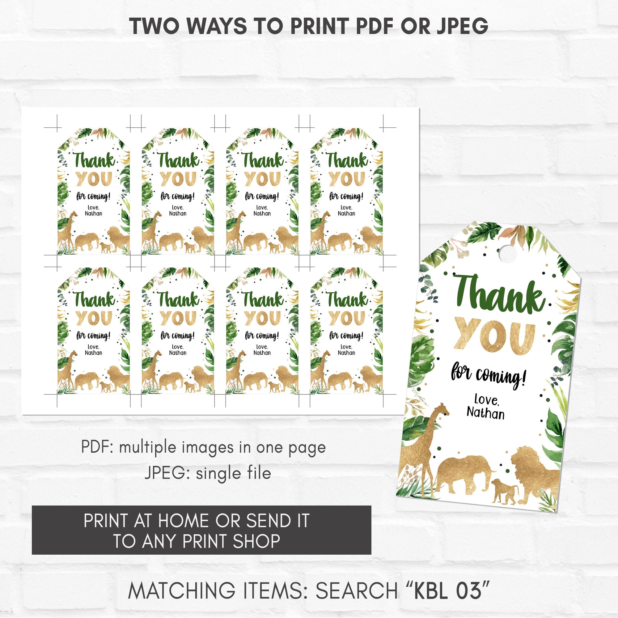 Editable Safari Birthday Favor Tags Jungle Birthday Thank You | Etsy