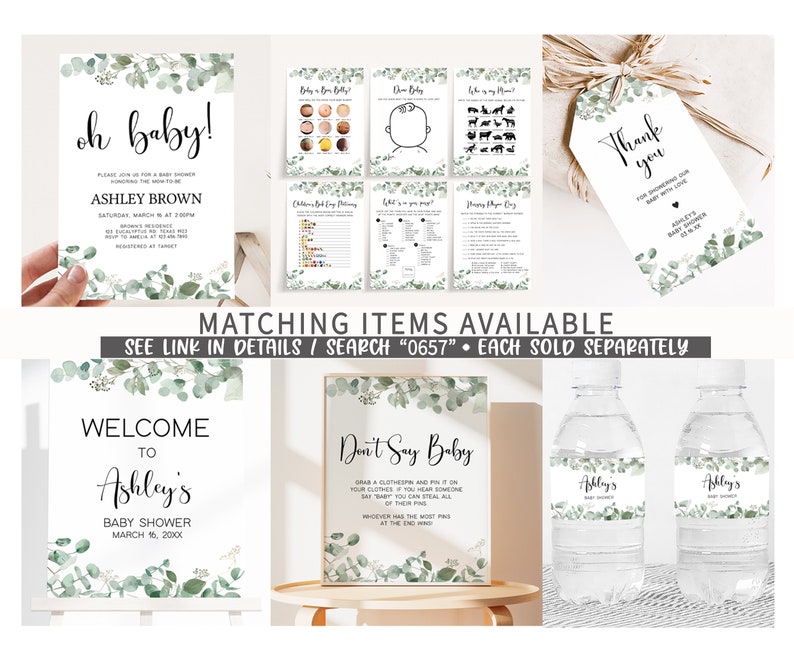 Editable Eucalyptus Greenery Baby Shower Due Date Calendar, Oh Baby ...