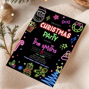 Editable Christmas Party Glow Invitation, Kids Neon Christmas ...