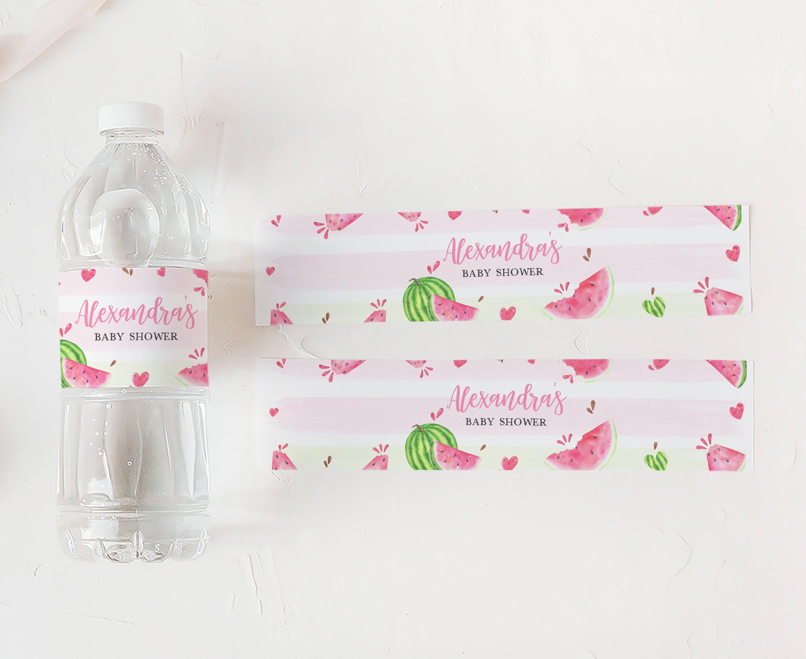 Editable Pink Watermelon Baby Shower Bottle Label Watermelon Girl Baby ...