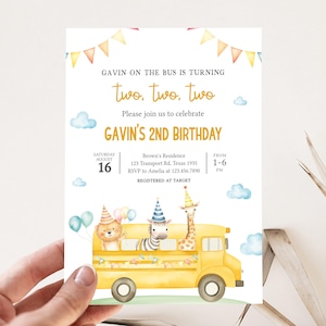 Editable Wheels on the Bus Birthday Invitation, Yellow School Bus ...