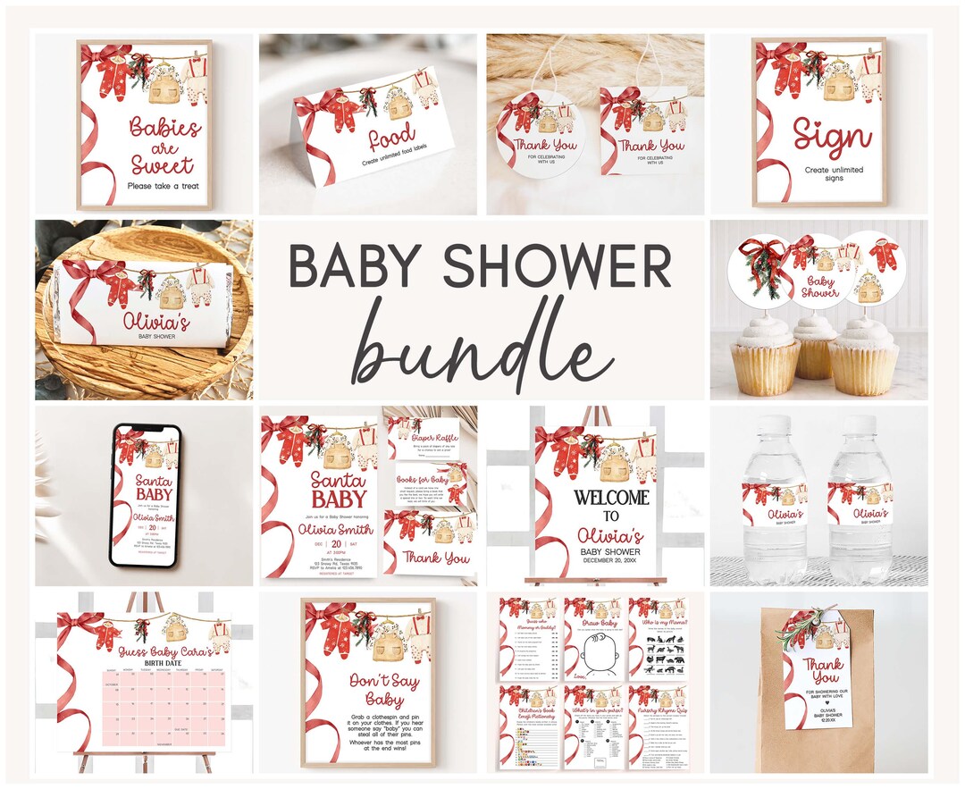 Editable Santa Baby Shower Bundle, Christmas Baby Laundry Winter Baby ...