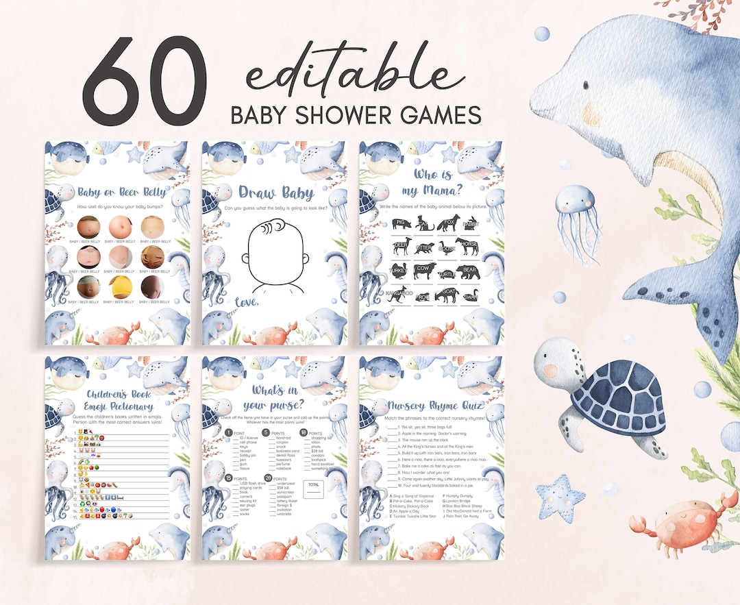 Under the Sea Baby Shower Games, Ocean Baby Shower Game Pack, Nautical ...