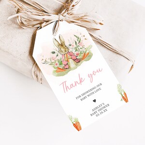 Editable Pink Peter Rabbit Baby Shower Favor Tags, Peter Rabbit Girl ...