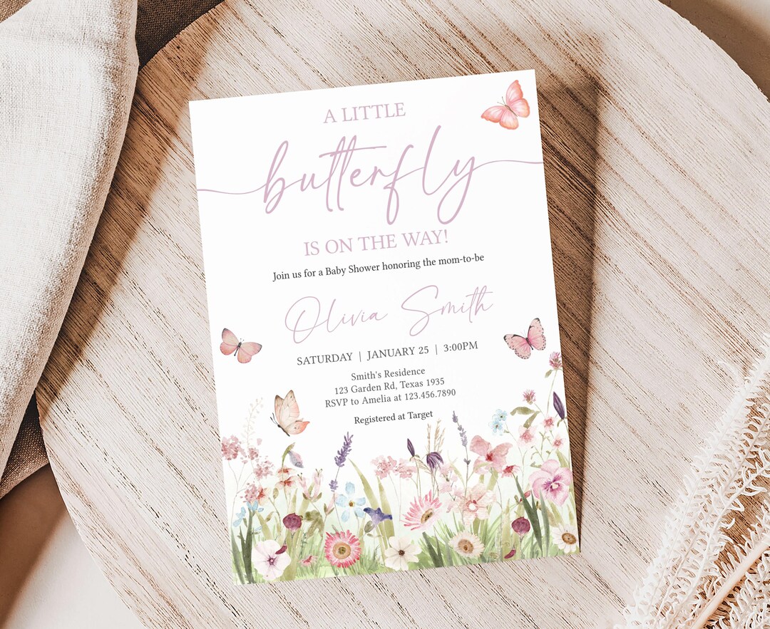 Editable Butterfly Baby Shower Invitation, A Little Butterfly Girl Baby ...