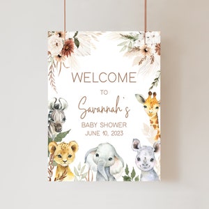Editable Boho Safari Baby Shower Welcome Sign, Boho Jungle Baby Shower ...