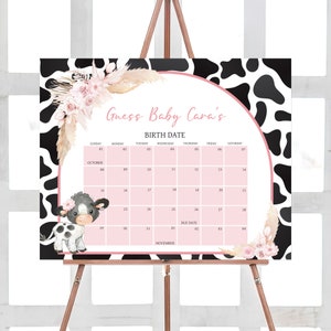 Editable Pink Cow Baby Shower Due Date Calendar, Girl Holy Cow Baby ...
