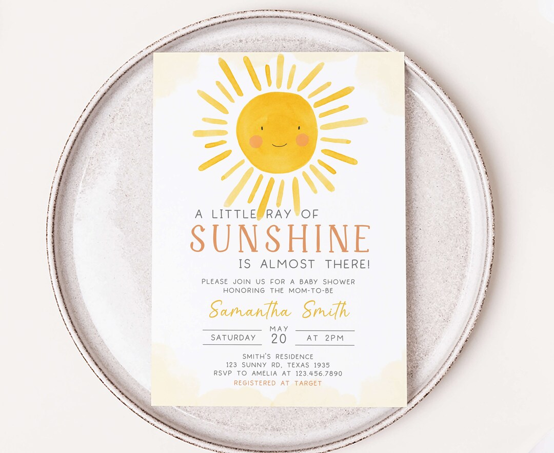 Editable Sunshine Baby Shower Invitation, Boho Sun Baby Shower Invite ...