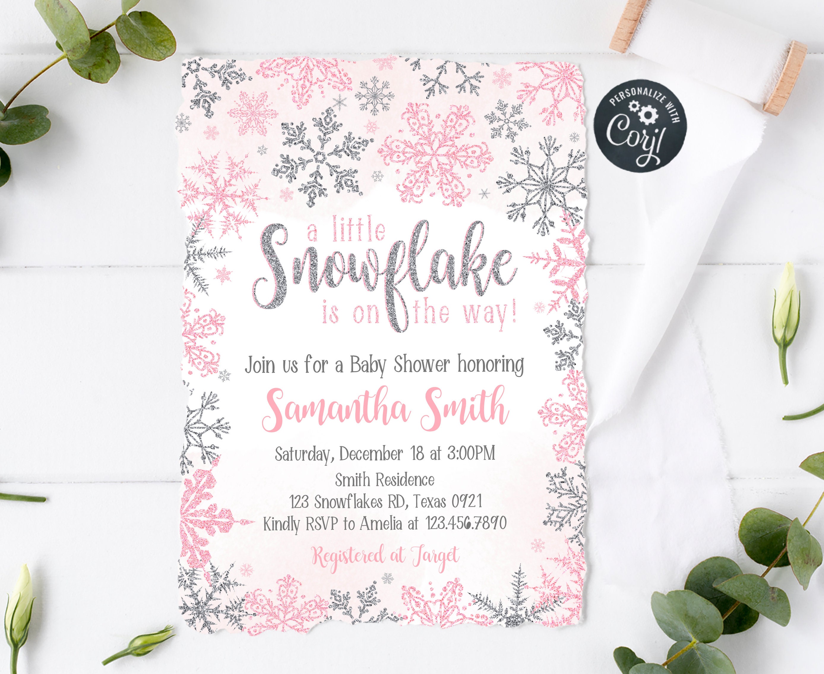 Editable A Little Snowflake Baby Shower Invitation Winter - Etsy