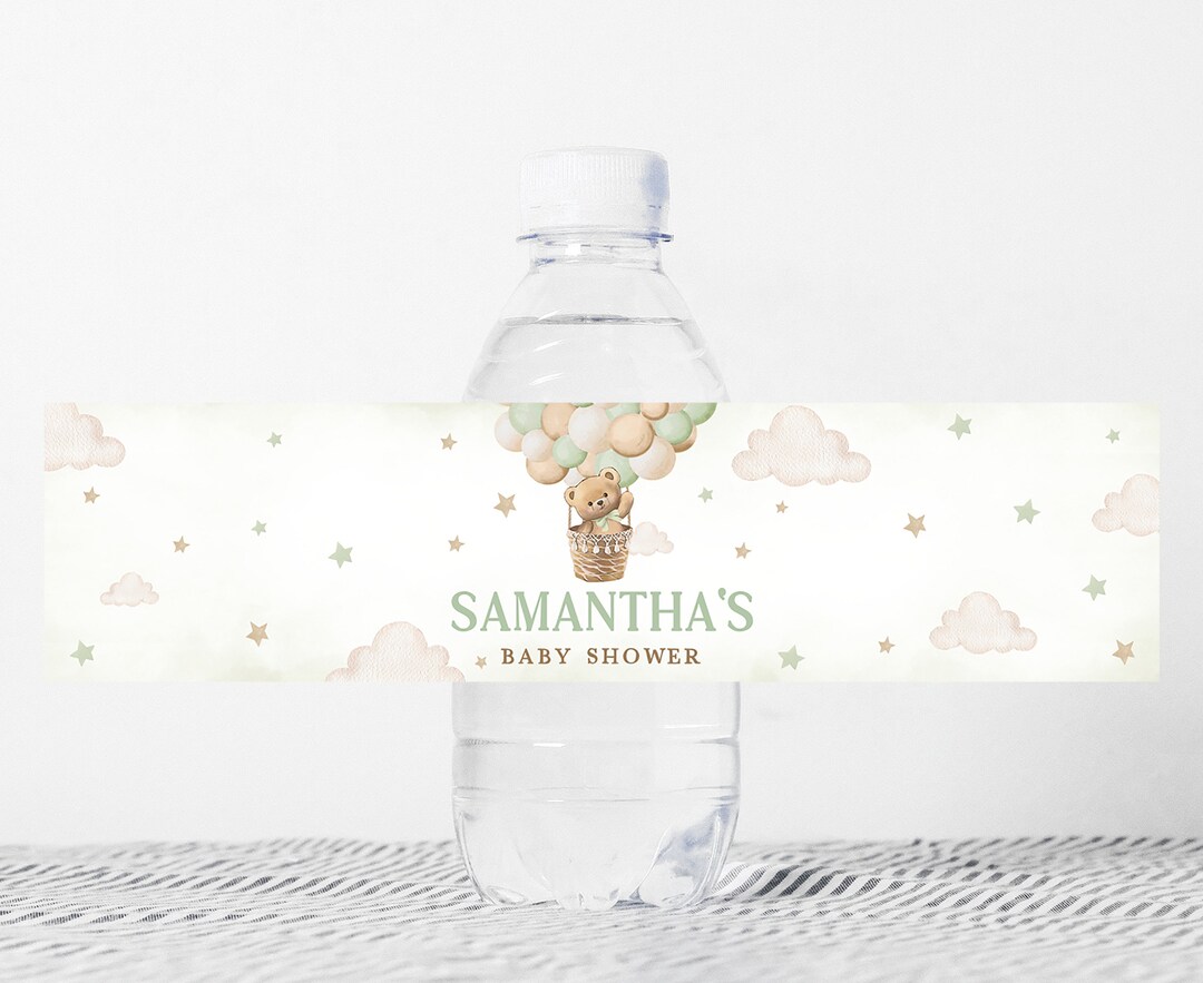 Editable Green Bear Baby Shower Bottle Labels, We Can Bearly Wait Baby ...