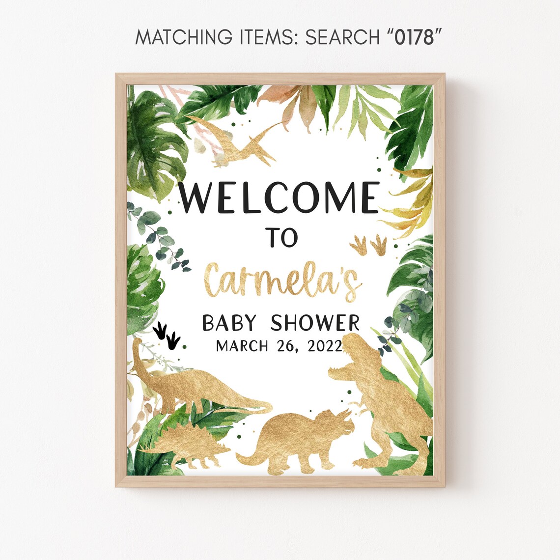 Dinosaur Baby Shower Welcome Sign, Gold Dino Baby Shower Welcome Sign ...