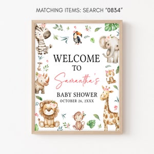 Editable Girl Safari Baby Shower Welcome Sign, A Little Wild One Jungle ...