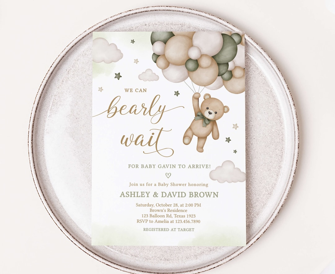 Editable Gender Neutral Bear Baby Shower Invitation, We Can Bearly Wait ...