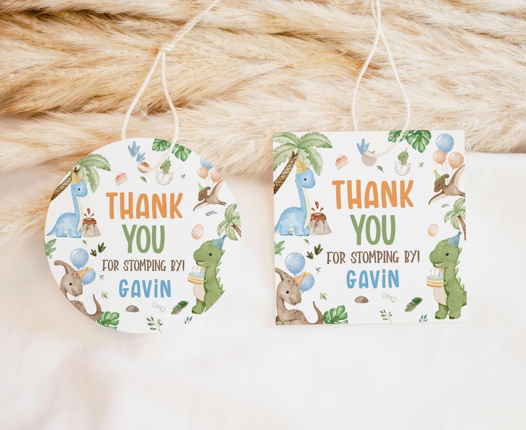 Editable Dinosaur Birthday Round Favor Tag, Stomp Chomp Chew Gift Tags ...
