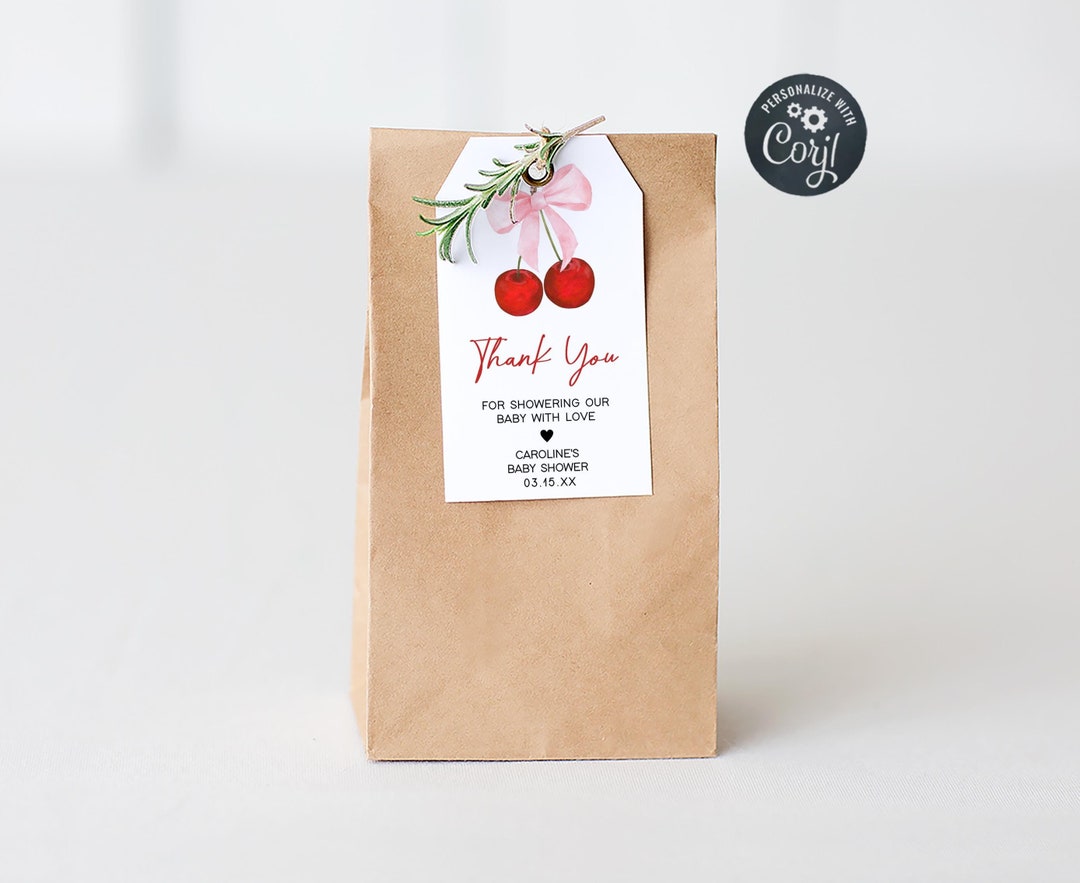 Editable Cherry Baby Shower Favor Tag, Cherry on Top Baby Shower Gift ...