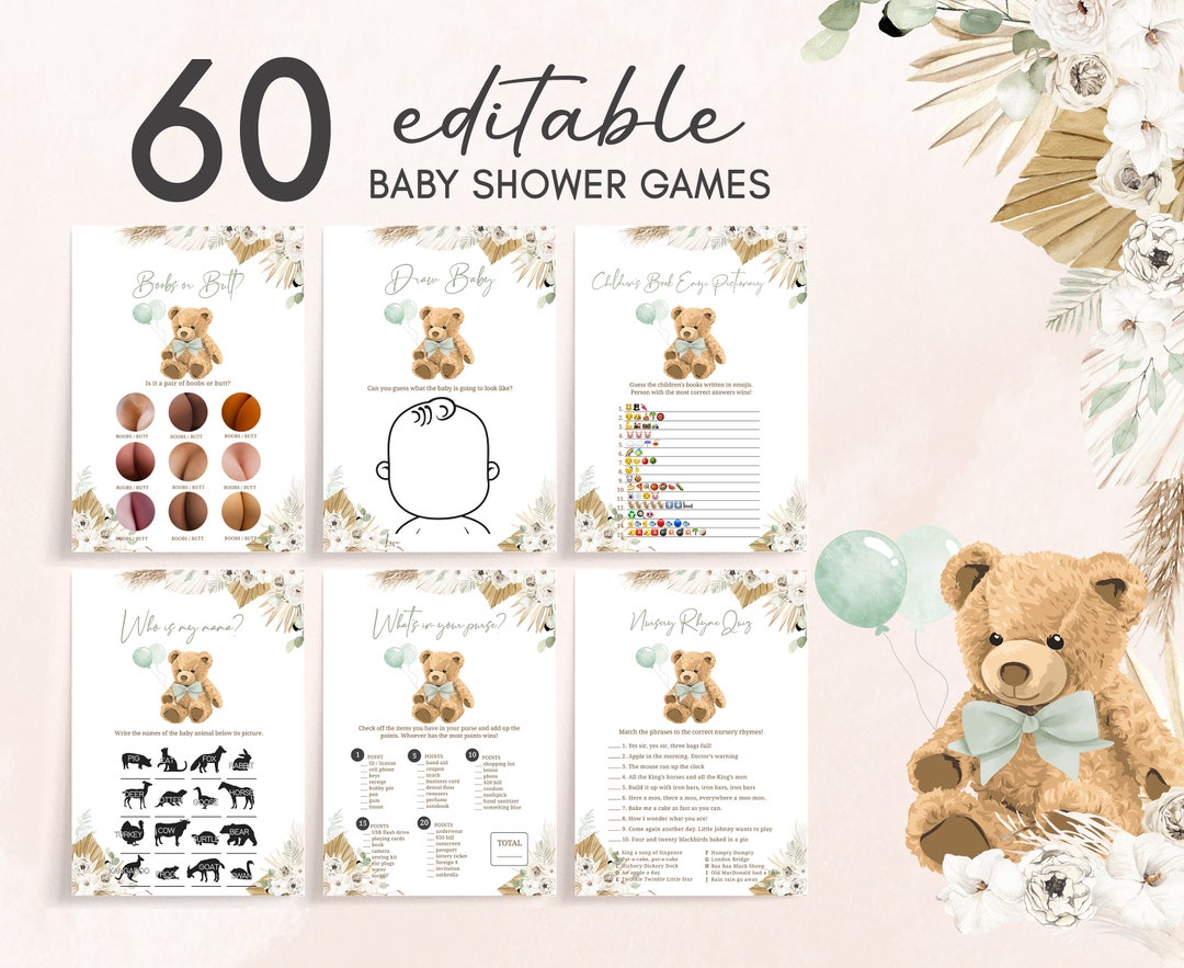 Editable Gender Neutral Bear Baby Shower Games Bundle, We Can Bearly ...