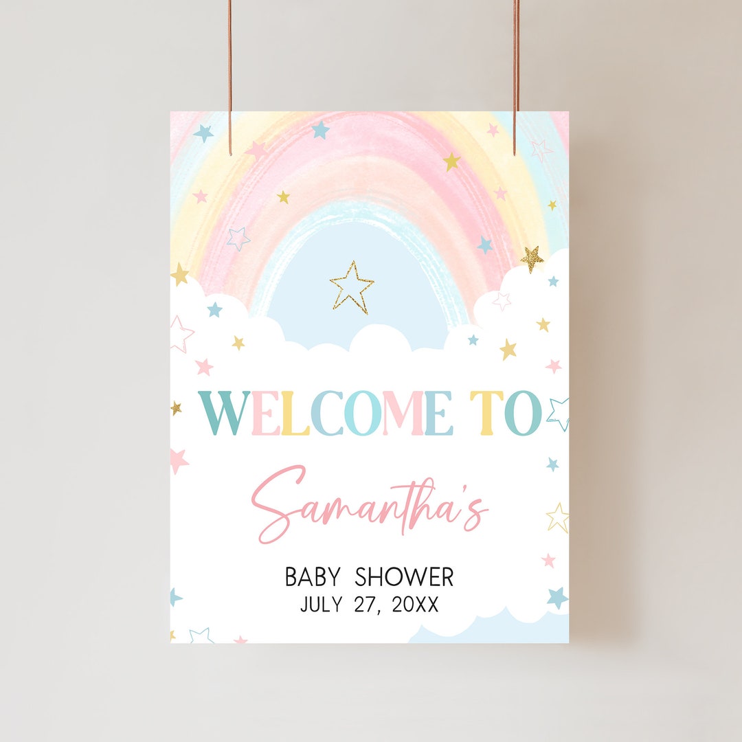 Editable Rainbow Baby Shower Welcome Sign, Star Sprinkles Baby Shower ...