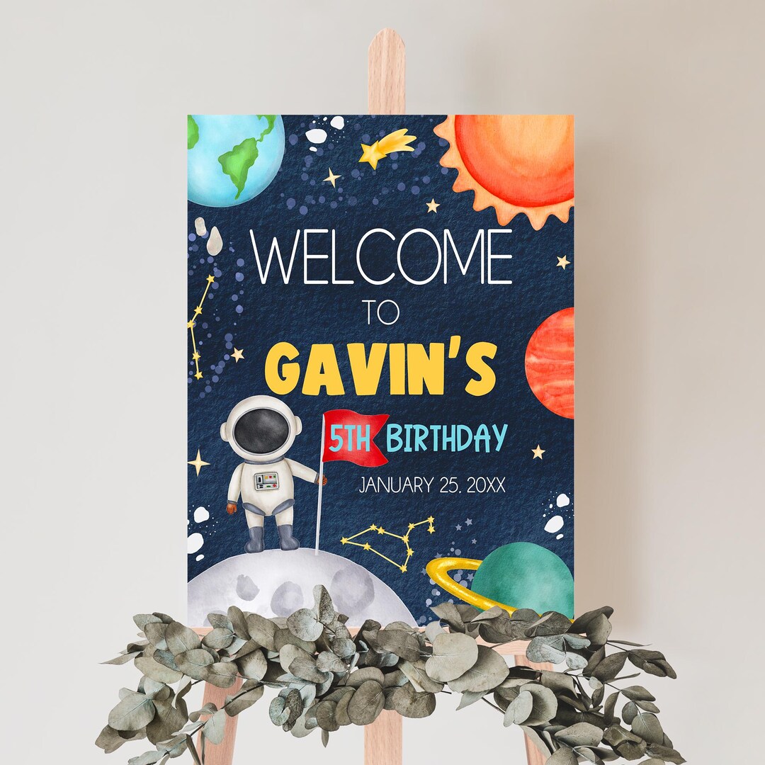 Editable Outer Space Birthday Welcome Sign, Galaxy Birthday Welcome ...