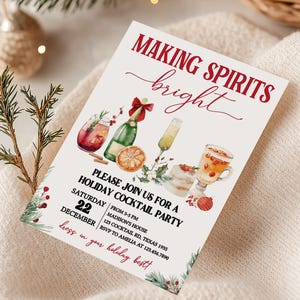 Editable Christmas Cocktail Party Invitation, Making Spirits Bright ...