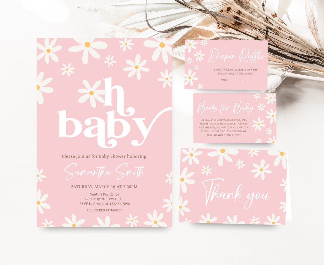 Editable Daisy Baby Shower Invitation Bundle, Oh Baby Boho Baby Shower ...