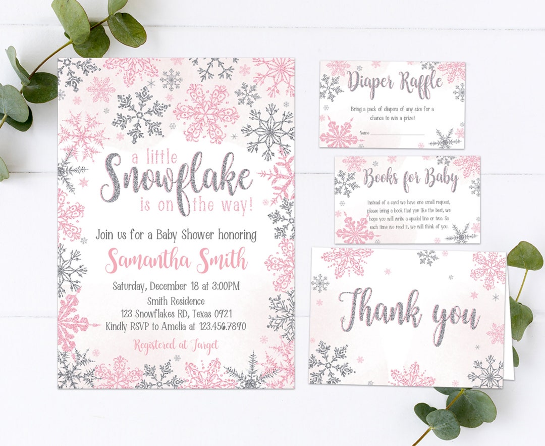 Editable A Little Snowflake Baby Shower Invitation Set, Winter Baby ...