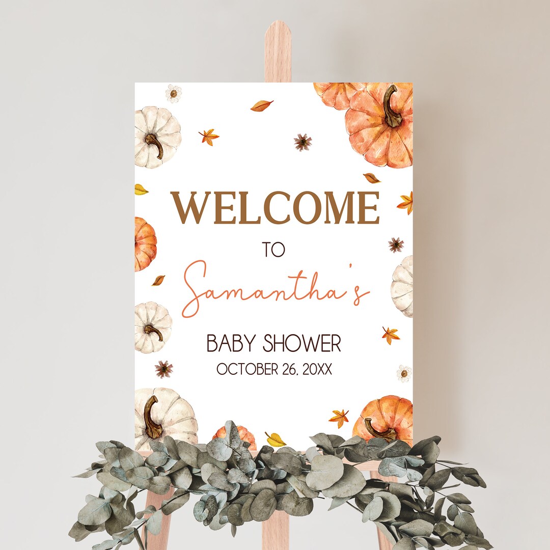 Editable Little Pumpkin Baby Shower Welcome Sign, Autumn Fall Baby ...