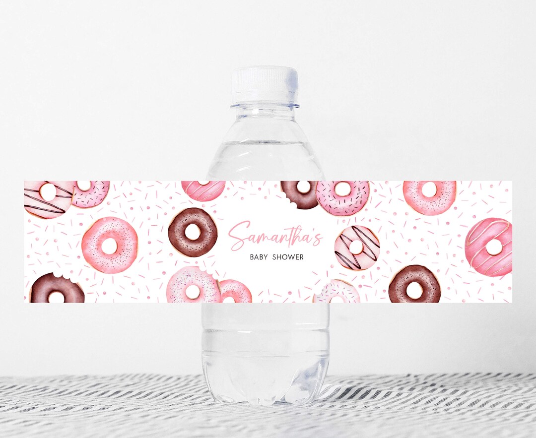 Editable Pink Donuts and Diapers Baby Shower Bottle Label, Girl Baby ...