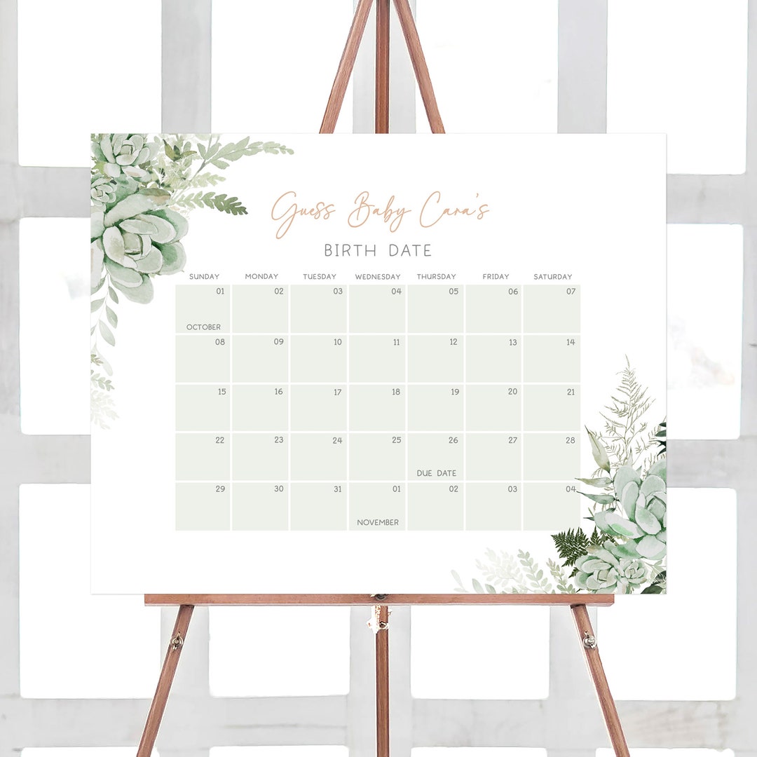 Editable Baby in Bloom Baby Shower Due Date Calendar, Greenery ...