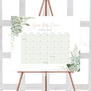 Editable Baby in Bloom Baby Shower Due Date Calendar, Greenery ...