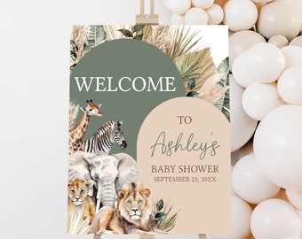 Editable Boho Wild One Baby Shower Welcome Sign, Boho Safari Jungle ...
