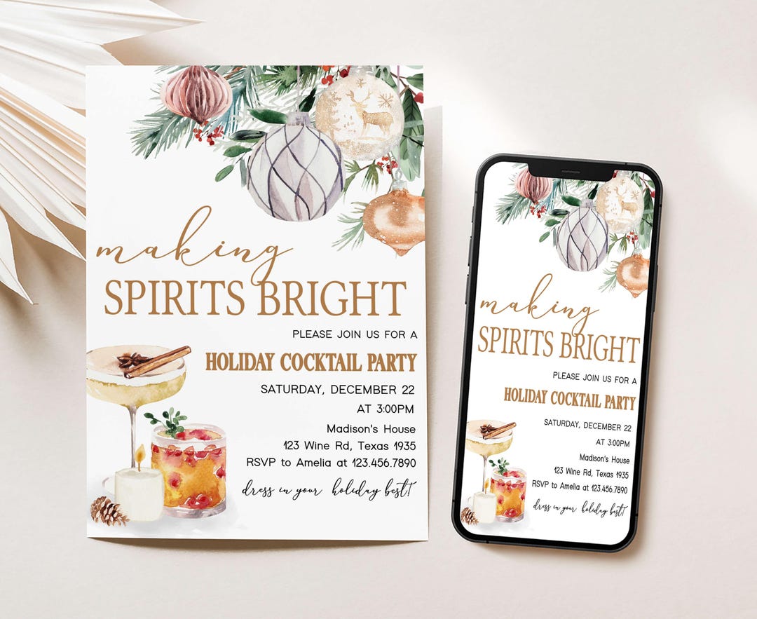 Editable Making Spirits Bright Invitation, Christmas Cocktail Party ...