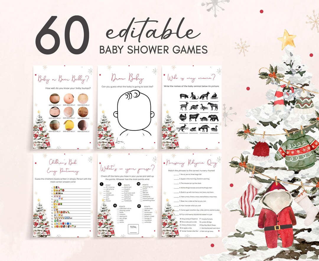 Editable Santa Baby Shower Games Bundle, Santa Baby Clothes Winter Baby ...