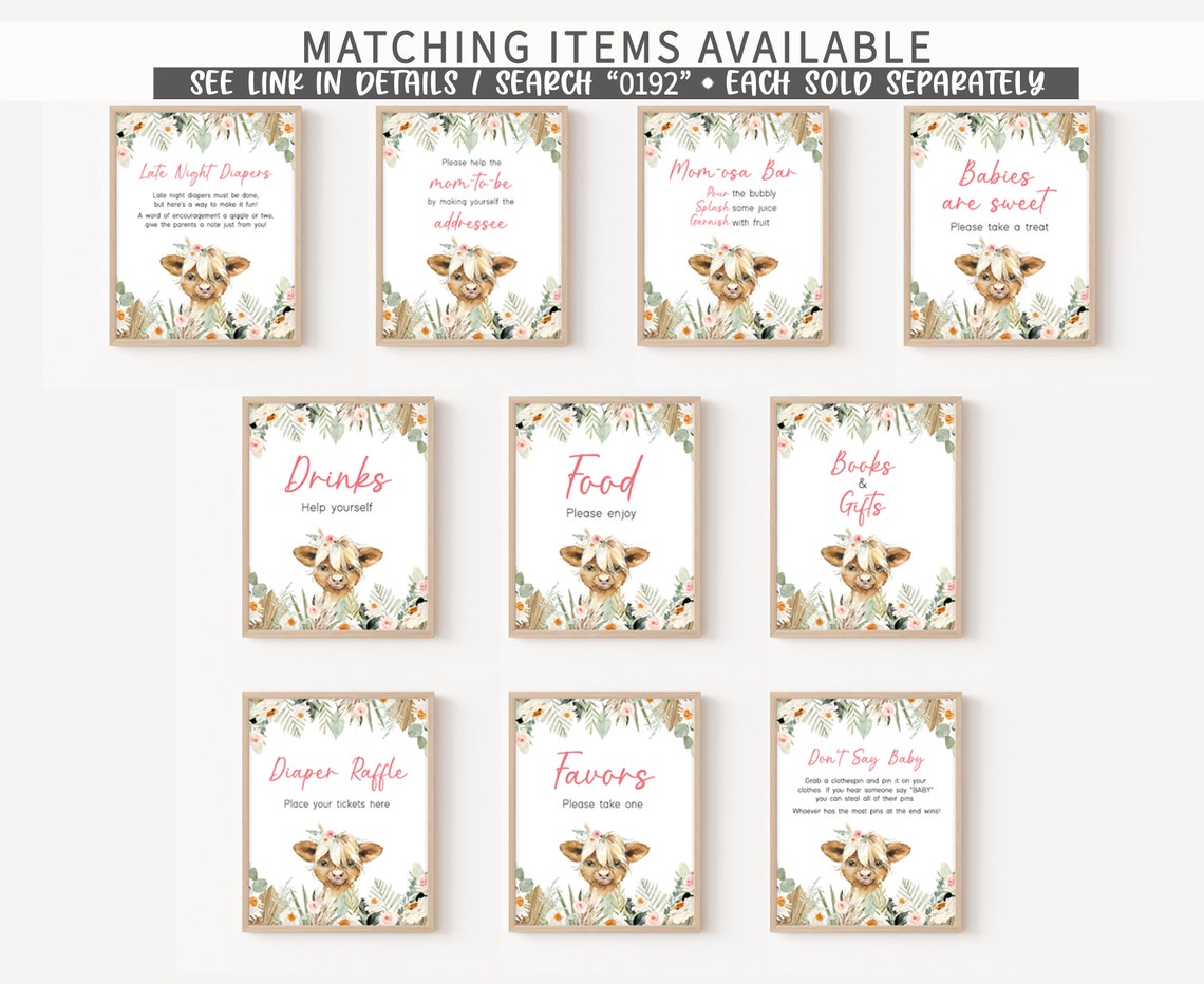 Editable Highland Cow Baby Shower Favor Tag Pink Floral Cow - Etsy