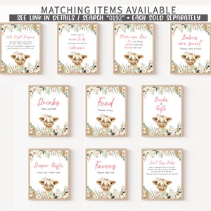 Editable Highland Cow Baby Shower Favor Tag Pink Floral Cow Baby Shower ...