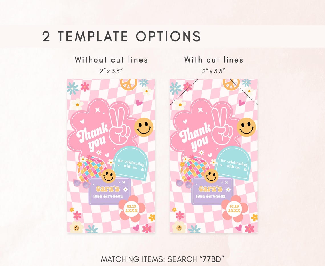 Editable Peace Out Single Digits Birthday Favor Tags, Retro Checkered ...