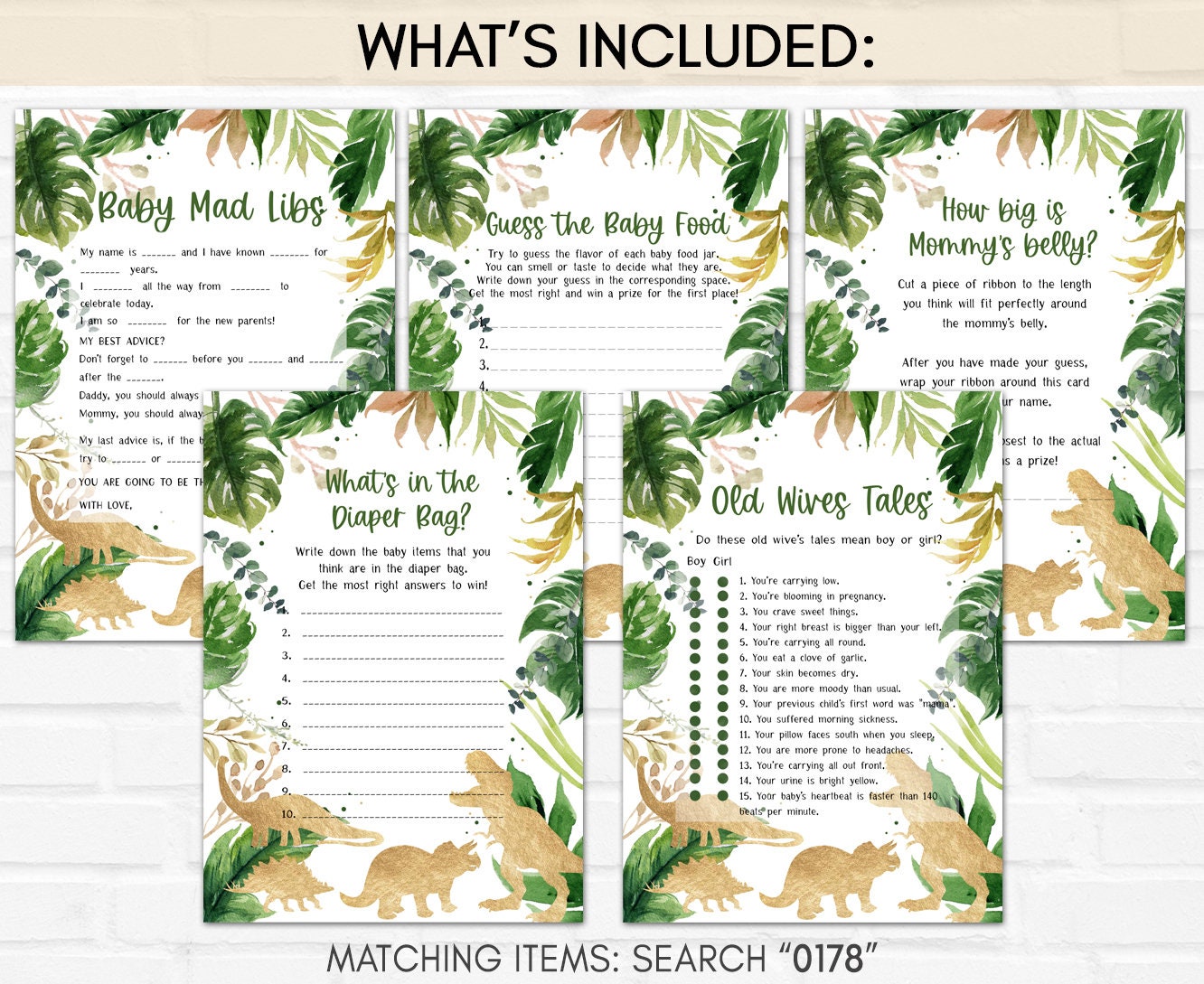 Dinosaur Baby Shower Games Bundle Gold Dino Baby Shower Game - Etsy