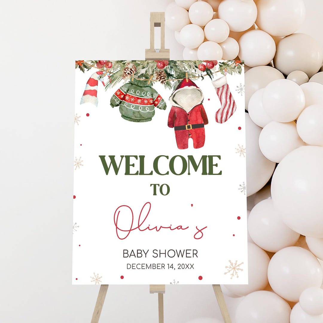 Editable Santa Baby Shower Welcome Sign, Christmas Baby Clothes Baby ...